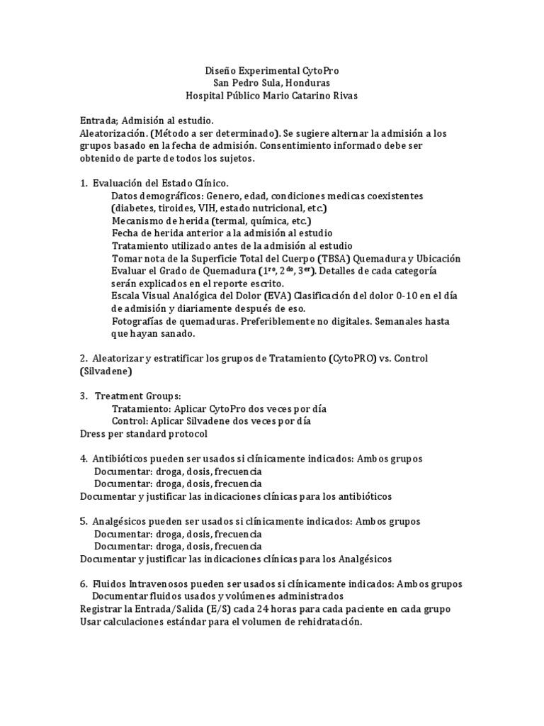 CytoPro Topical Ointment Clinical Protocol (Spanish) | PDF | Quemar ...
