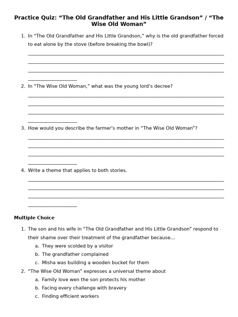 "The Old Grandfather and His Little Grandson": "The Wise Old Woman" | PDF