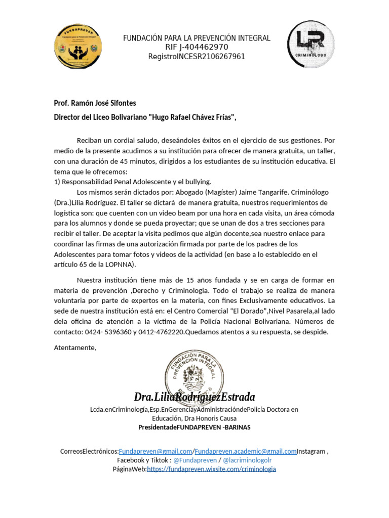Oficio Fundapreven para Alto Barinas Sur | PDF