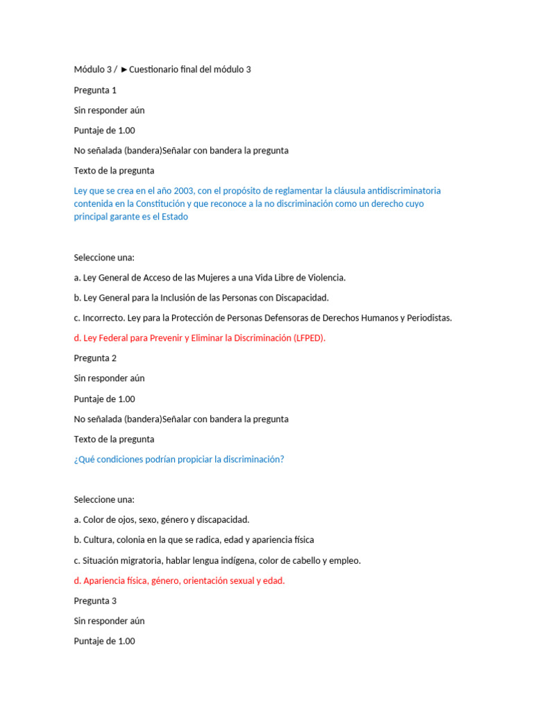 Cuestionario Final Del Módulo 3 | PDF
