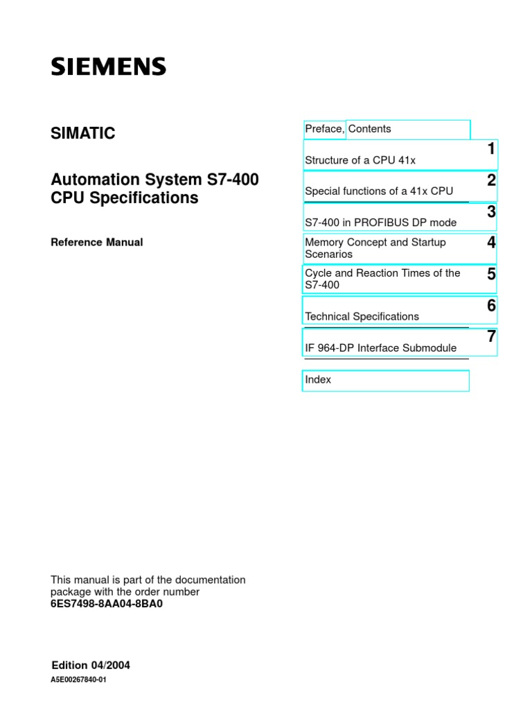 Automation System S7-400 CPU Specifications | PDF | Central Processing ...