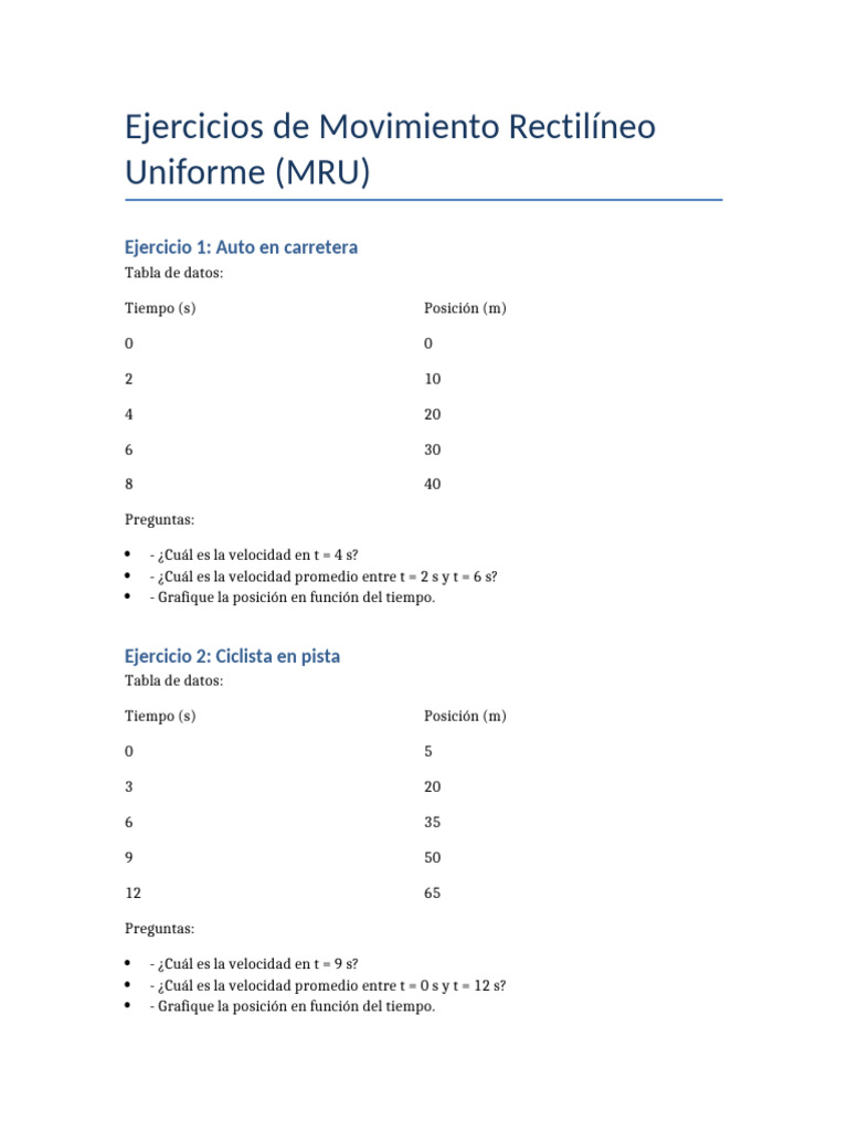 Ejercicios MRU | PDF