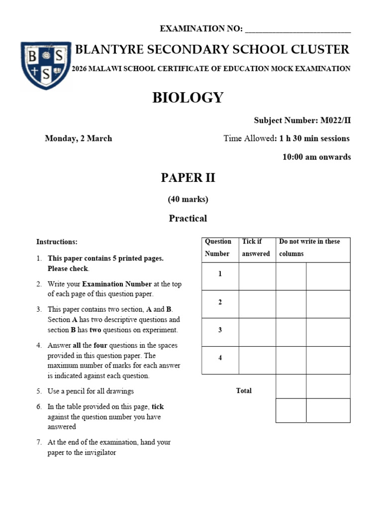 2026 Biology P2 BSS-Cluster | PDF