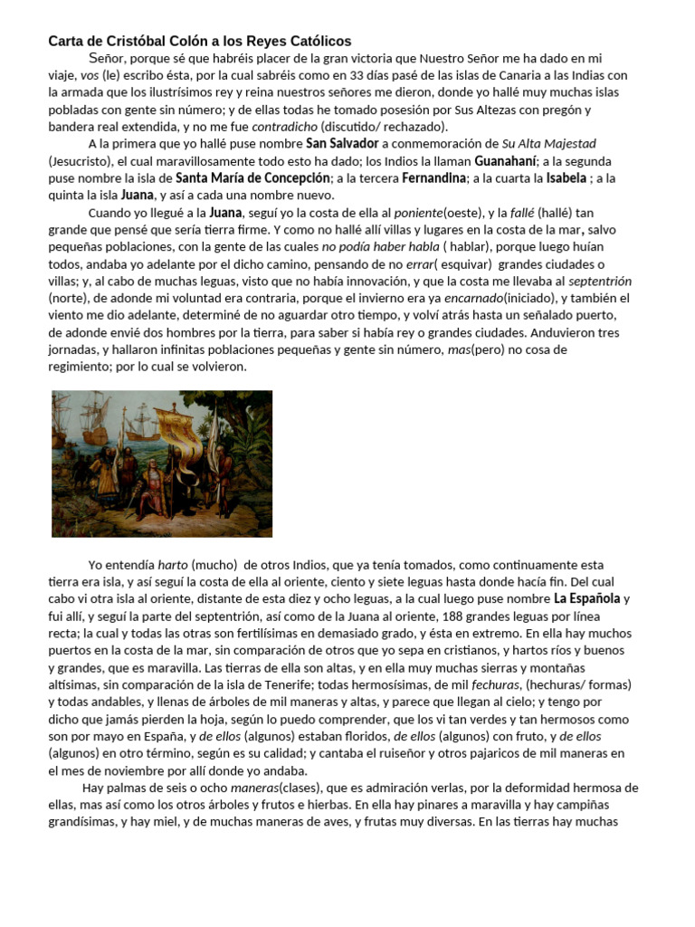 Carta de Cristóbal Colón A Los Reyes Católicos | PDF | Cristobal colon