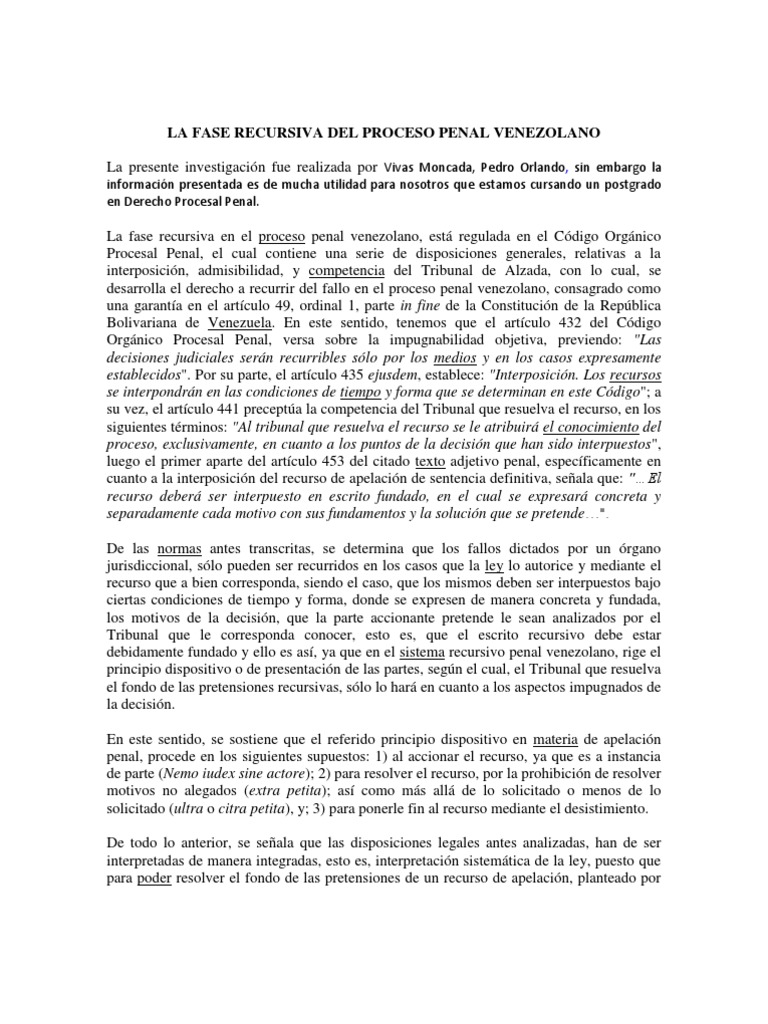 Fase Recursiva en el Proceso Penal Venezolano | PDF | Ley procesal ...