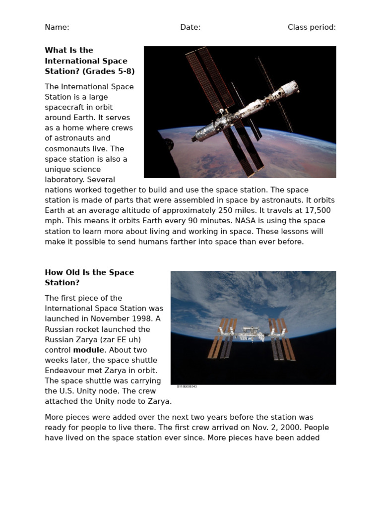 International Space Station Reading | PDF
