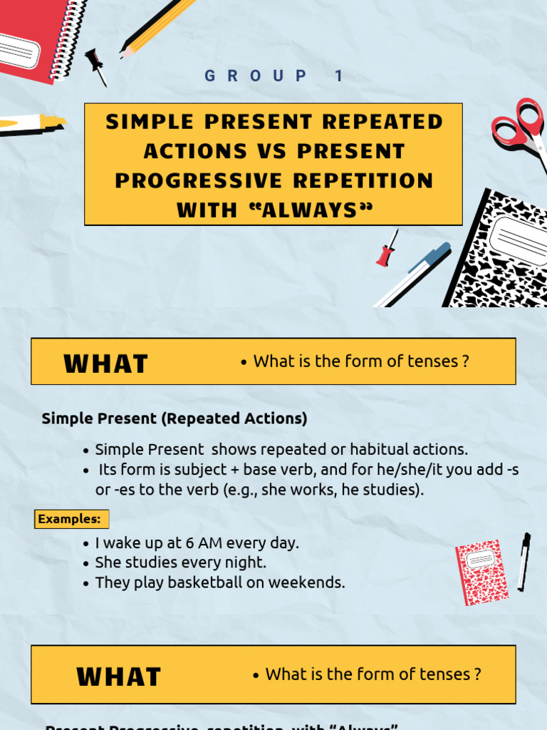 Simple Present Repeated Actions Vs Present Progressive Repetition With ...