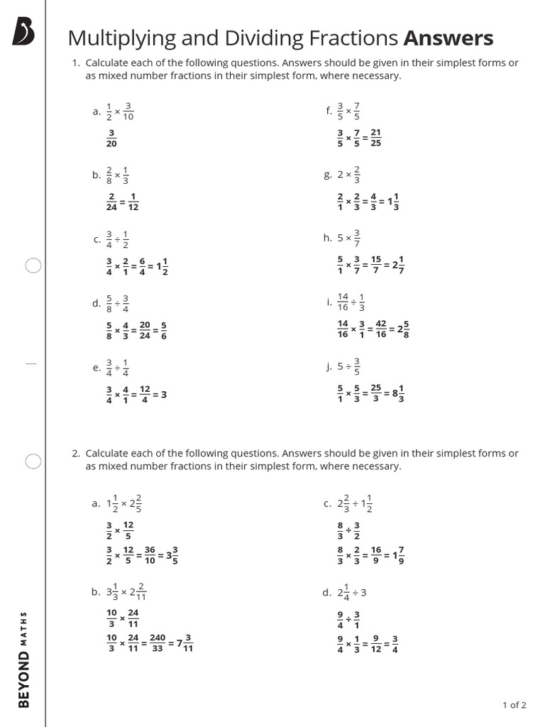 Multiplying and Dividing Fractions (Answers) | PDF