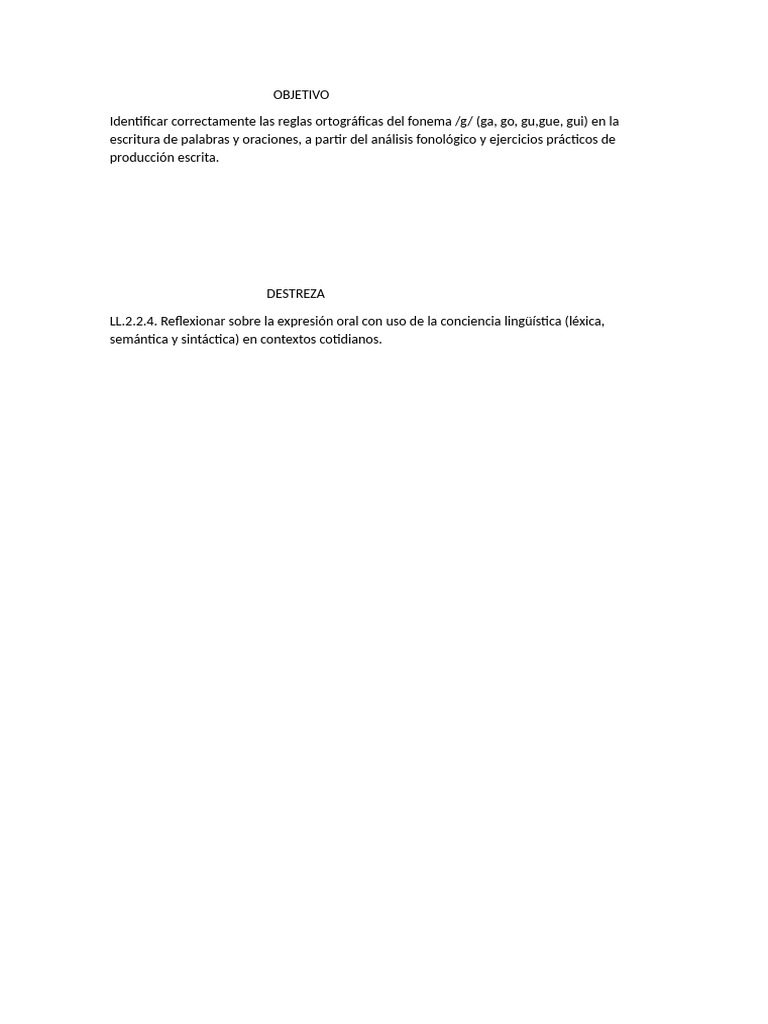 Objetivo y Destreza Letra G | PDF