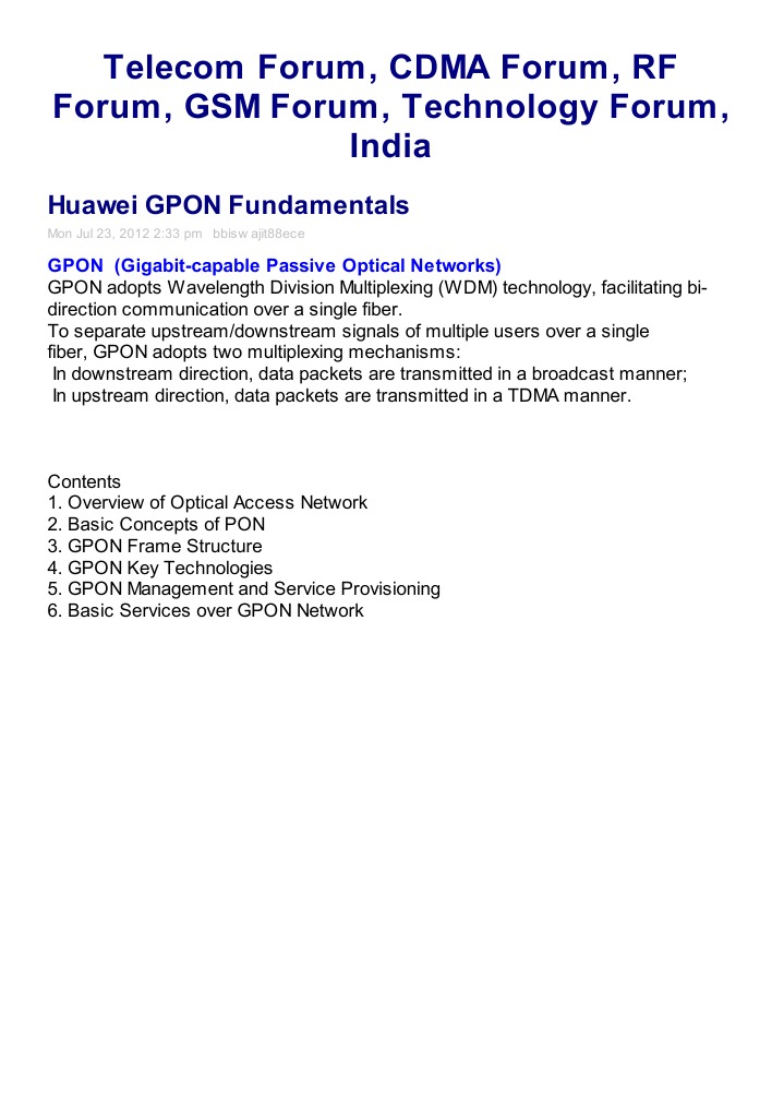 Huawei GPON Fundamentals | PDF | Telecommunications | Computing