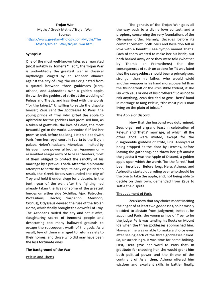 Trojan War Summary | PDF | Trojan War | Achilles