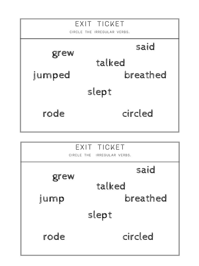 Class 1 Irregular Verbs Exit Ticket | PDF
