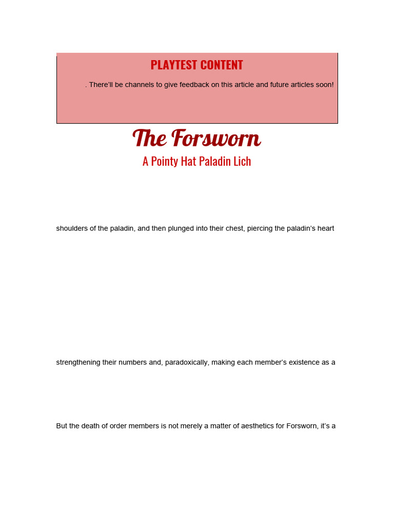 Pointy Hat - The Forsworn - Paladin | PDF