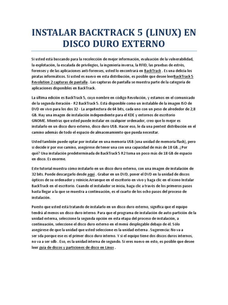 Instalar Backtrack 5 (Linux) en HD Externo | PDF | Point and Click ...
