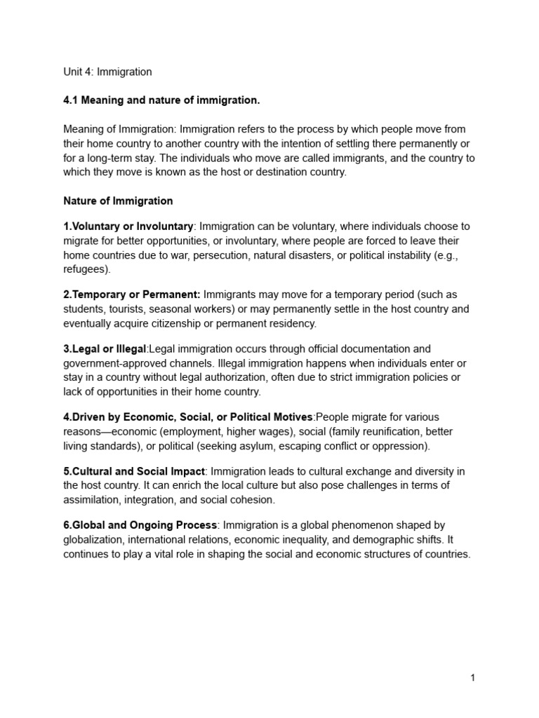 Unit 4 - Immigration | PDF | Refugee | Immigration