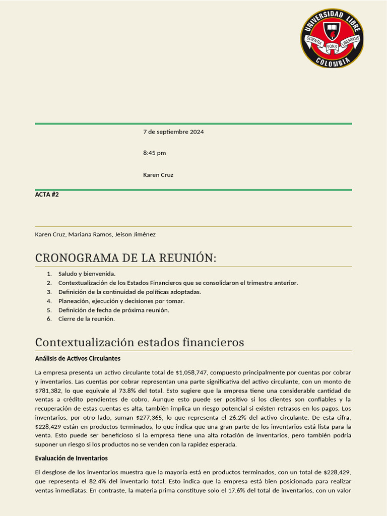 Acta 2 Karen Cruz-Jeison Jimenez-Mariana Ramos | PDF | Margen bruto ...