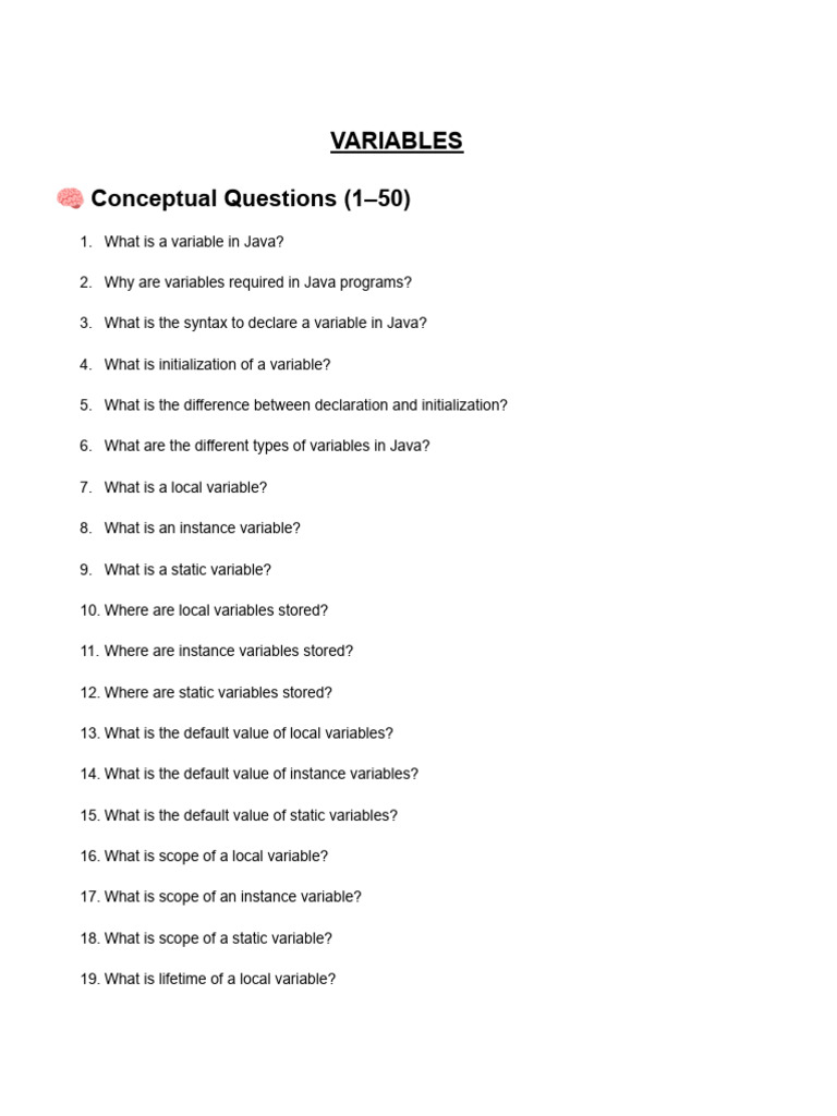Variables Practice Questions | PDF | Method (Computer Programming ...