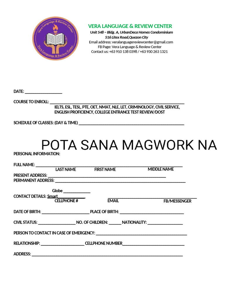 VLRC Application and Registration Form | PDF