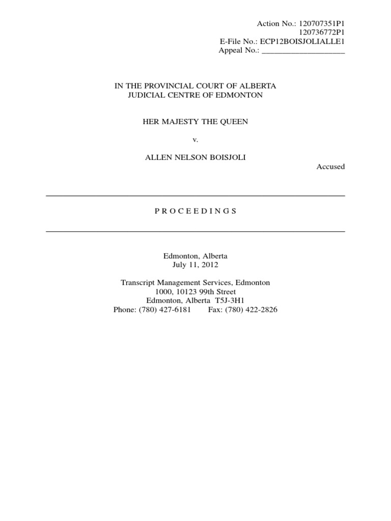 Alberta Court Proceedings Transcript | PDF | Courtroom | Judge