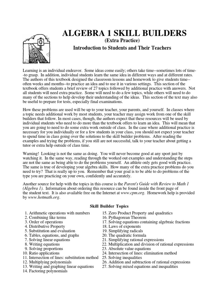 Algebra 1 Skill Builders Practice | PDF | Factorization | Line (Geometry)
