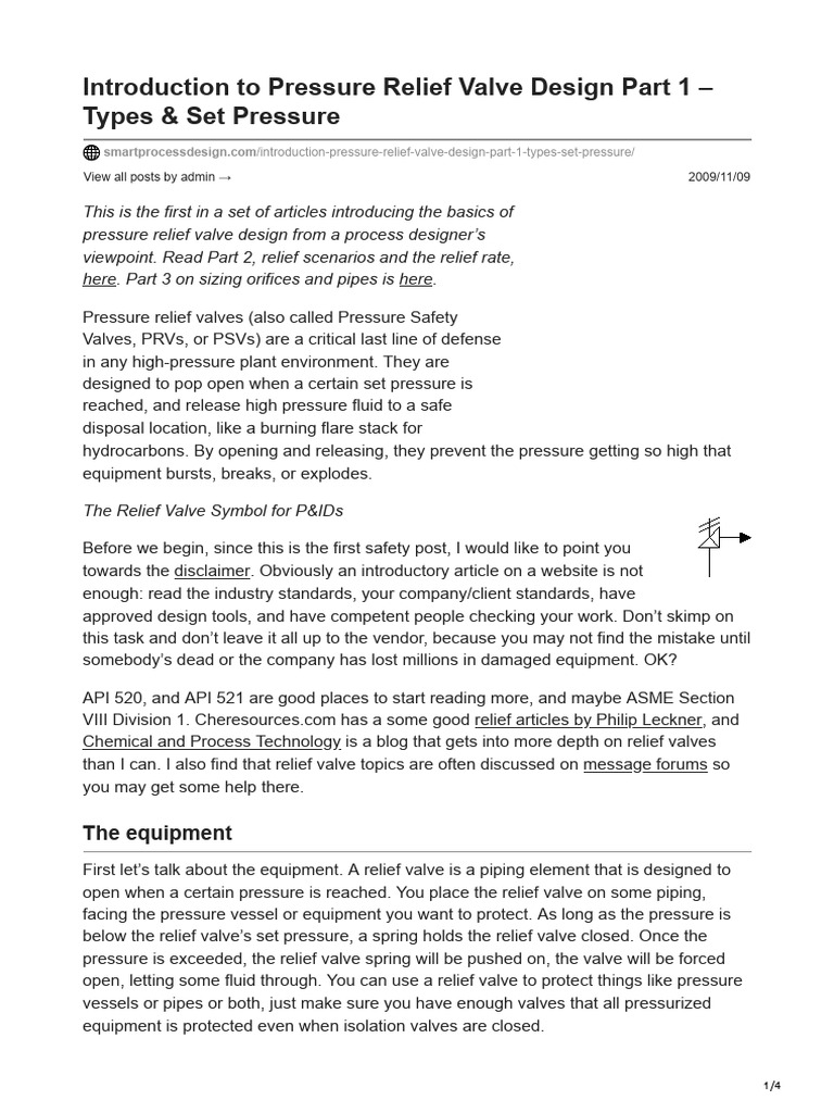 Introduction To Pressure Relief Valve Design Part 1 Types Set Pressure ...