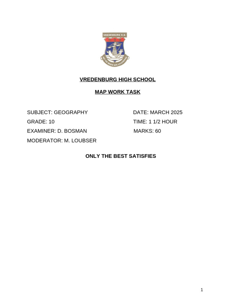 Vredenburg High School Map Work Task | PDF | Geographical Technology ...