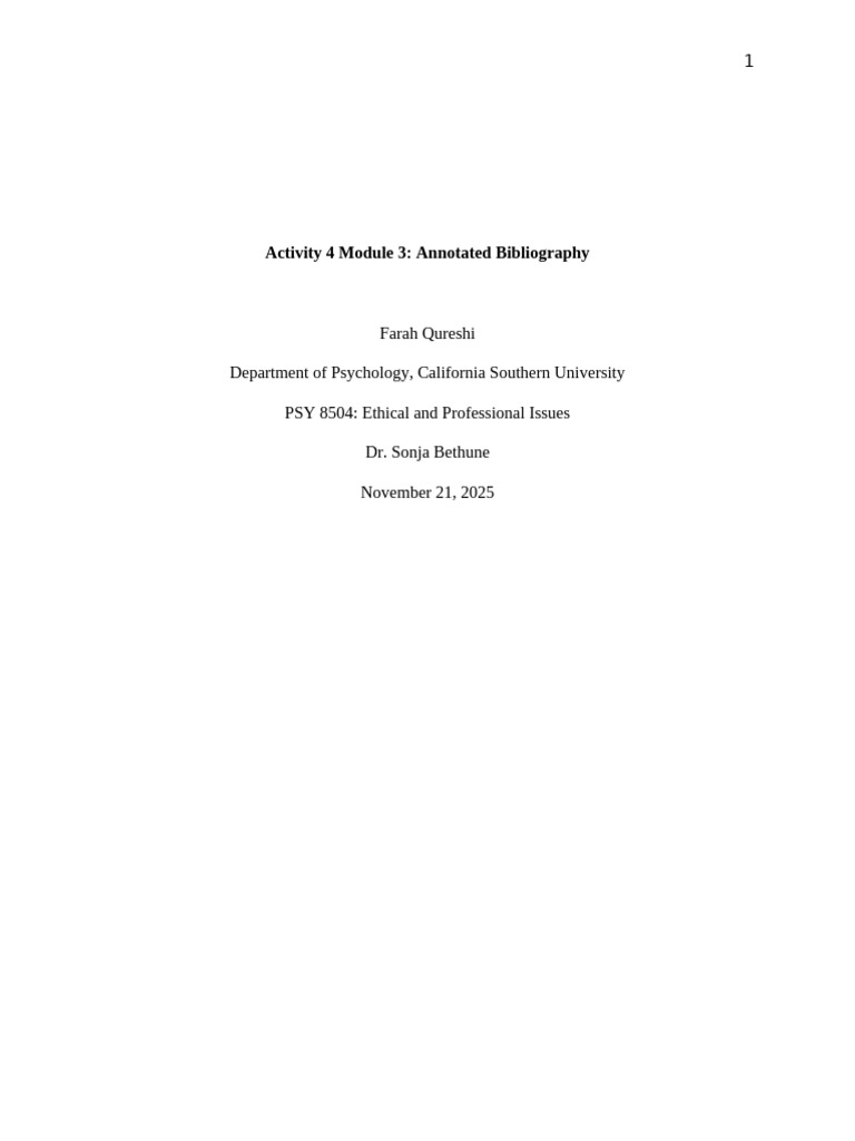Activity 4 Annotated Bibliography - Farah Qureshi | PDF