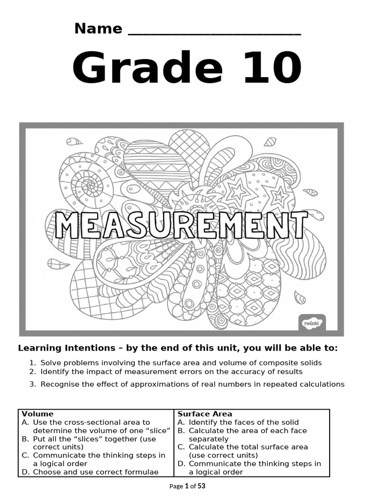 GR 10 Measurement Booklet AU | PDF