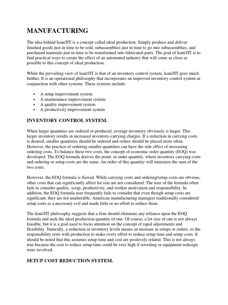 Manufacturing: Inventory Control System | PDF | Inventory | Production ...