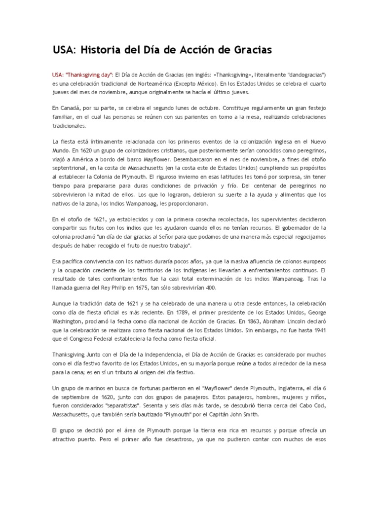 Historia del Día de Acción de Gracias | PDF | Acción de gracias | Alimentos