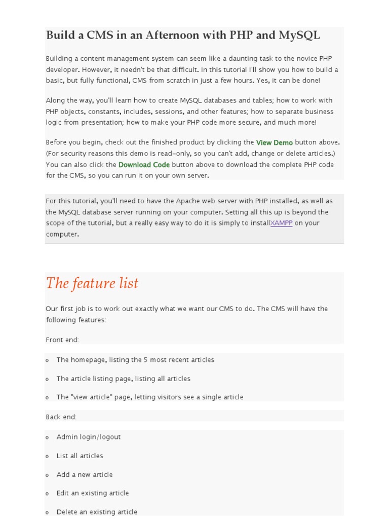 Build A CMS in An Afternoon With PHP and MySQL | PDF | Method (Computer ...