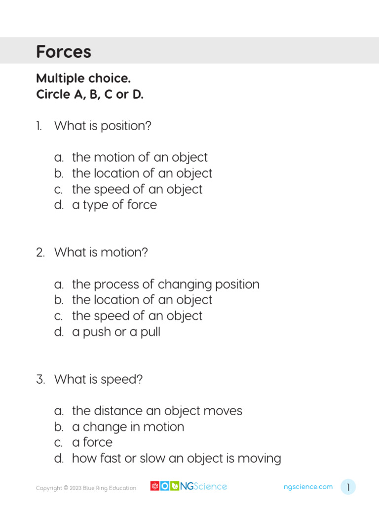 Forces and Motion Practice Test-1 | PDF | Force | Weight
