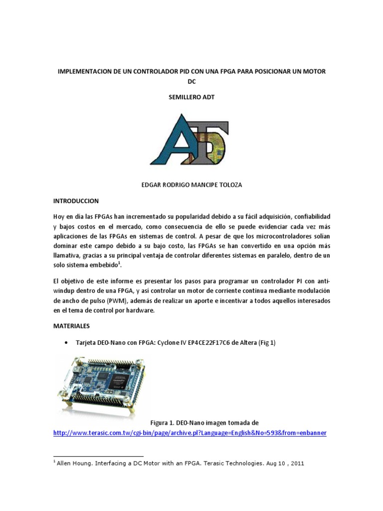 Implementacion de Un Controlador Pid Con Una Fpga para Posicionar Un Motor DC | PDF | Arreglos ...
