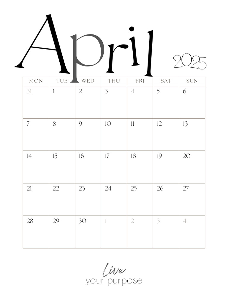 Simple Elegant April 2025 Calendar Monthly Planner PDF | PDF