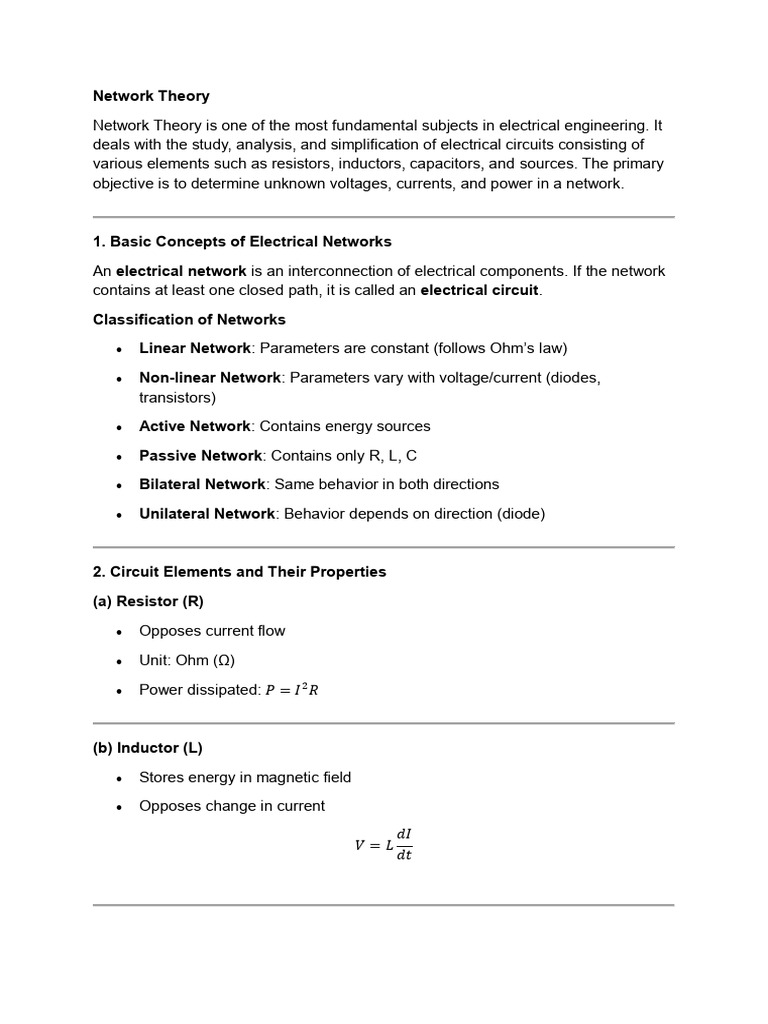 Basic Formulas of Network Theory | PDF