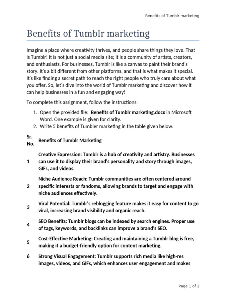 Benefits of Tumblr Marketing | PDF
