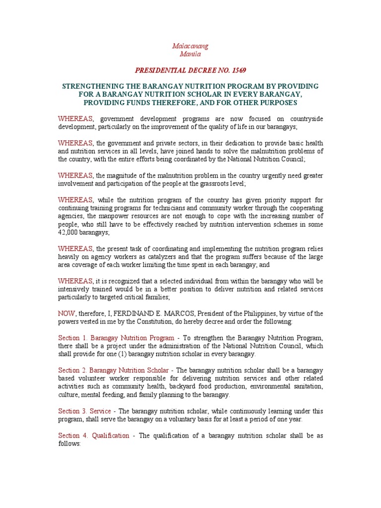 PD 1569 | PDF | Local Government | Nutrition