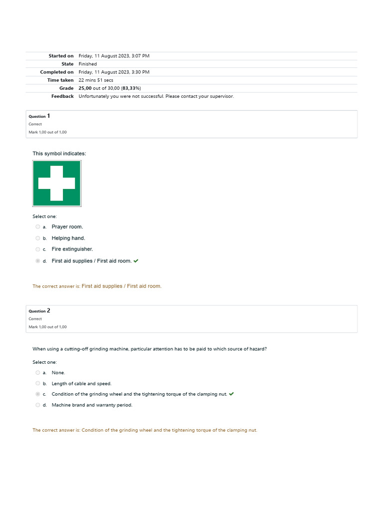 Safety in The Machine Shop - Test English - Attempt Review | PDF