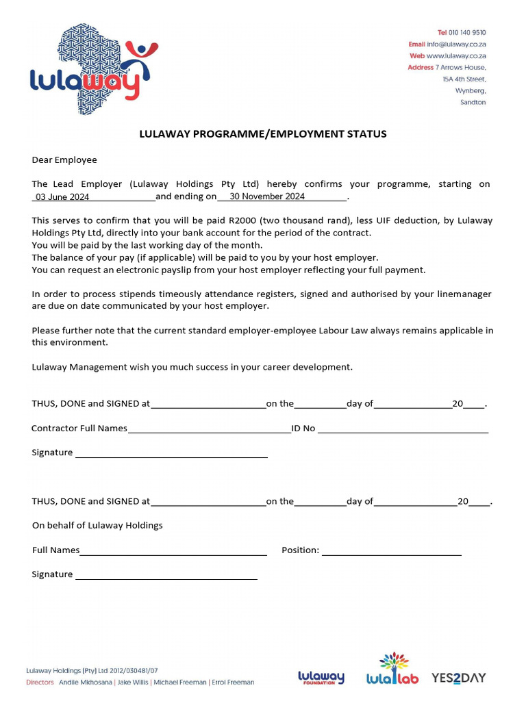 Template - Lulaway Payroll Affidavit | PDF