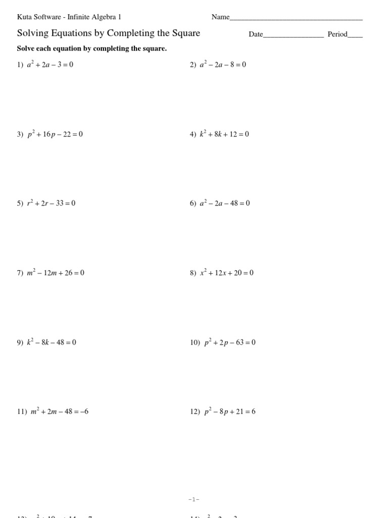 Completing the Square Practice Worksheet | PDF | Algebra | Teaching ...