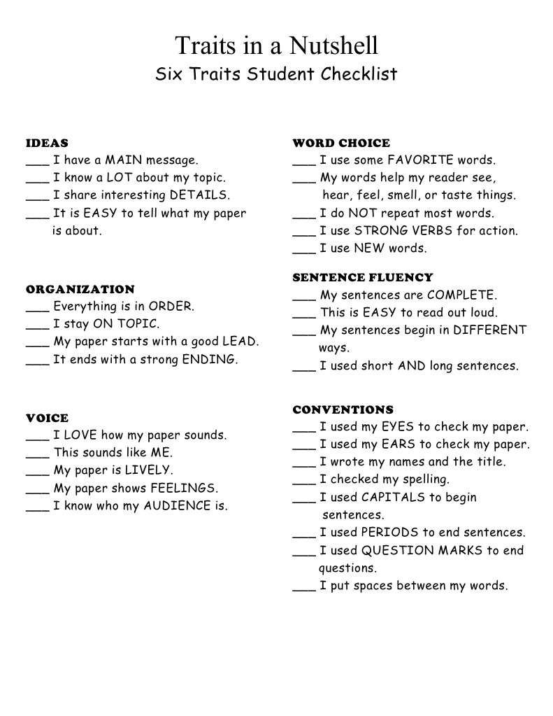 Six Traits Writing Checklist | PDF