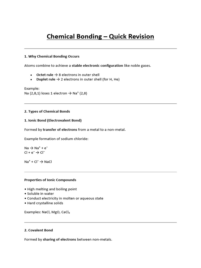 Chemical Bonding Quick Revision | PDF