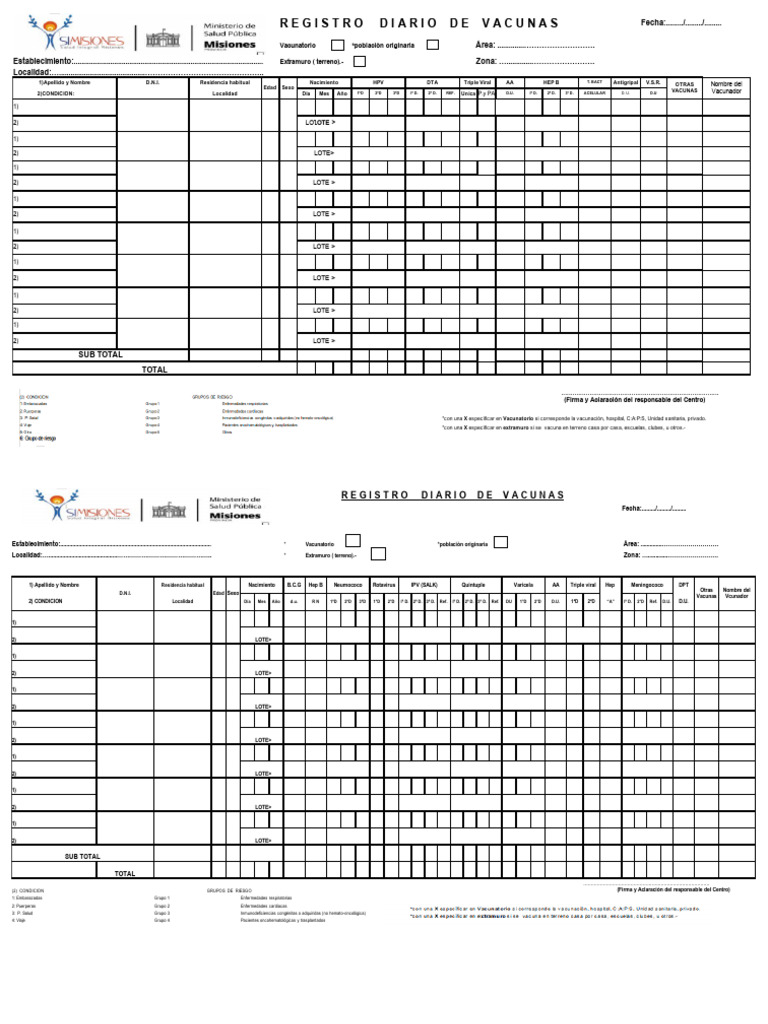 Registro Diario de Vacunas 2026-1 | PDF