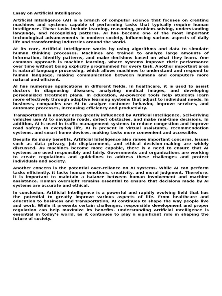 Essay On Artificial Intelligence | PDF