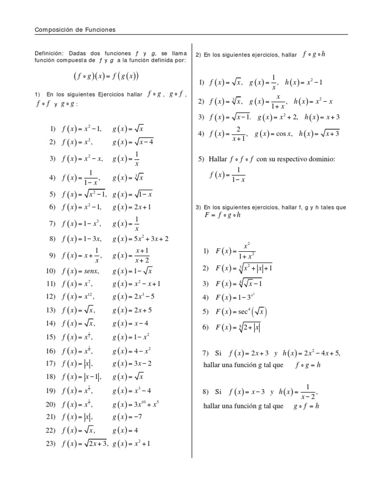Composicion de Funciones, Ejercicios | PDF