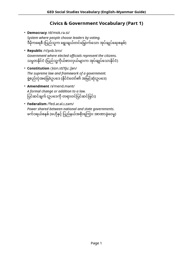 GED Social Studies Vocabulary Only | PDF