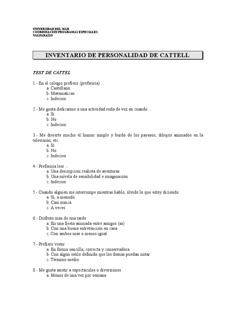 Inventario de Personalidad Cattell 16PF | PDF