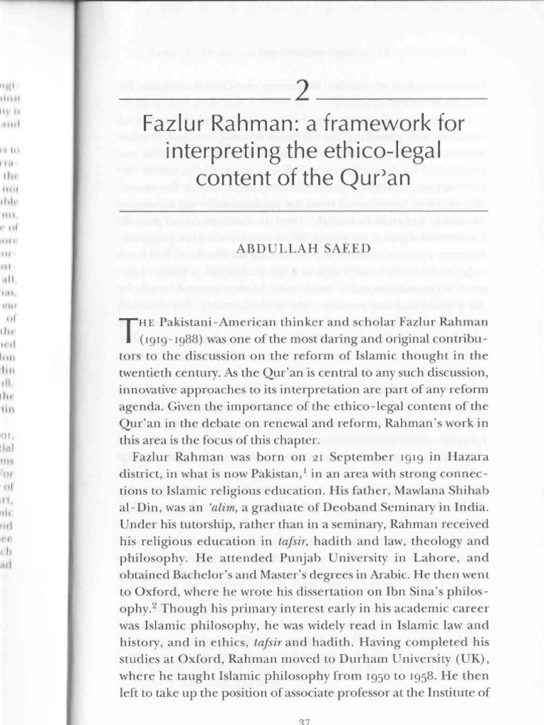 Fazlur Rahman: A Framework For Interpreting Ethico-Legal Content of The ...