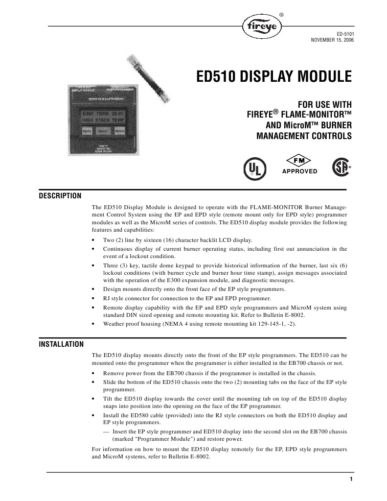 ED-510 Fire Eye For Heater | PDF | Computer Terminal | Ignition System