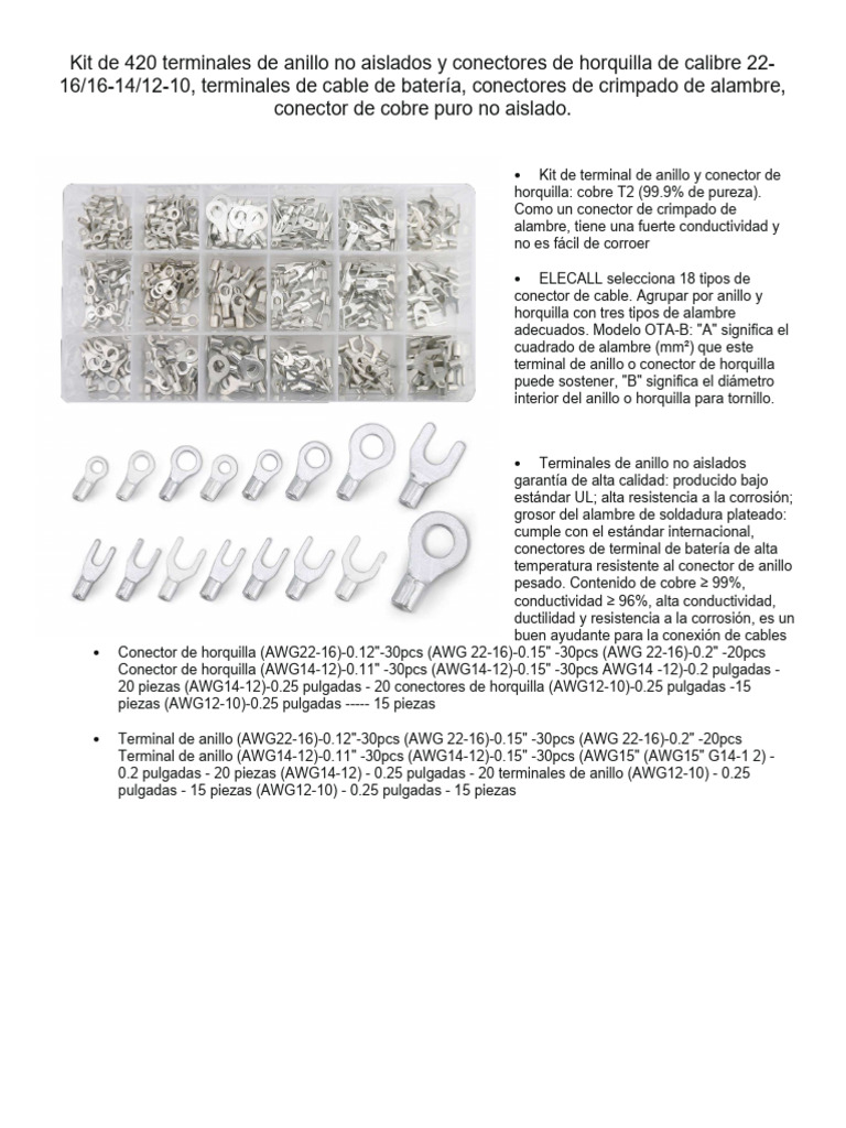 Catalogo Kit de 420 Terminales | PDF | Cable | Conector eléctrico